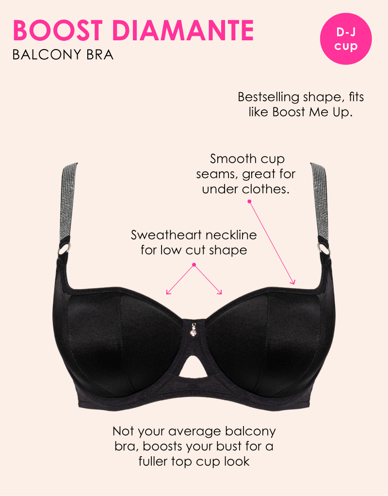 Curvy Kate Boost Diamante Padded Balcony Bra Black – Curvy Kate US